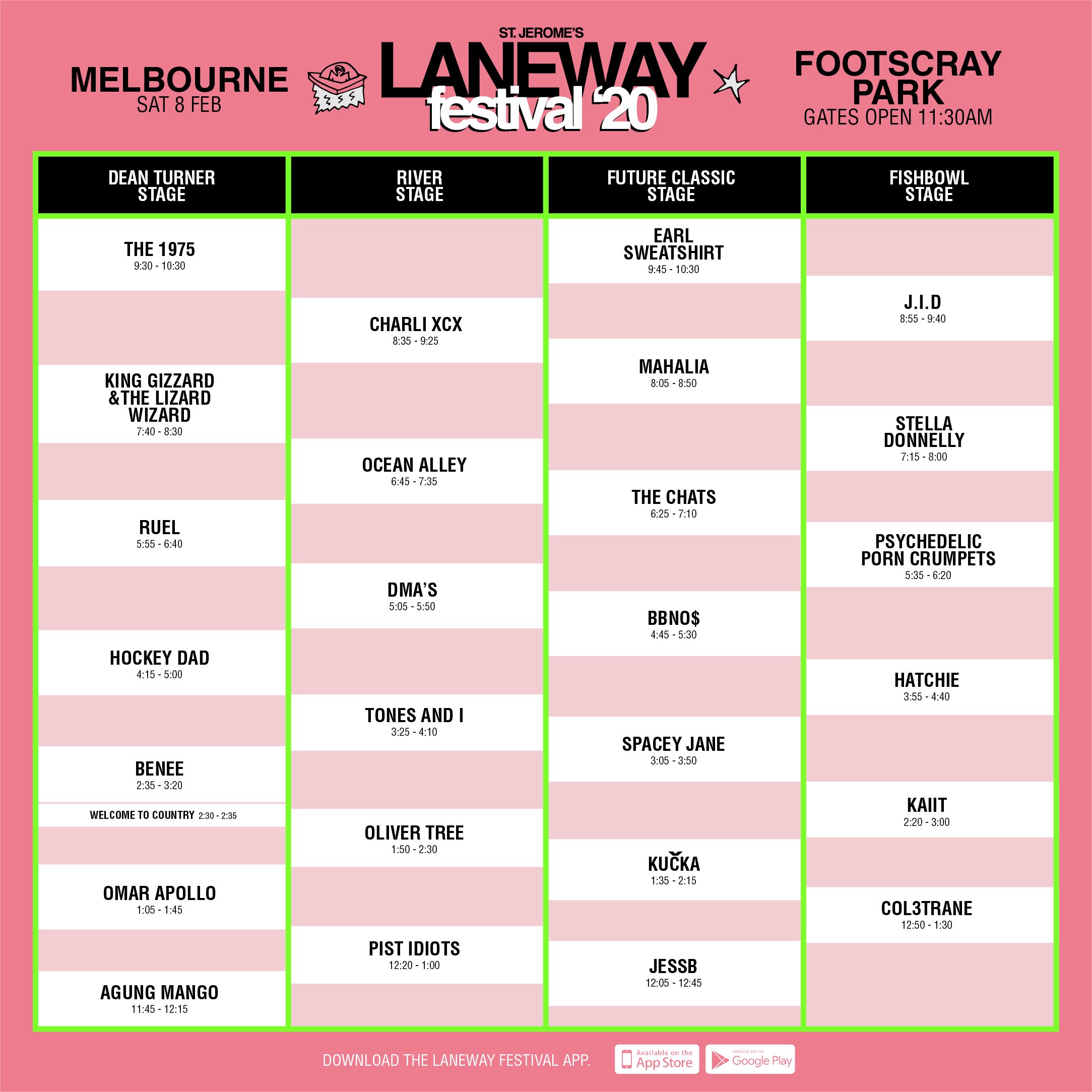 Here are your 2020 Laneway set times - triple j