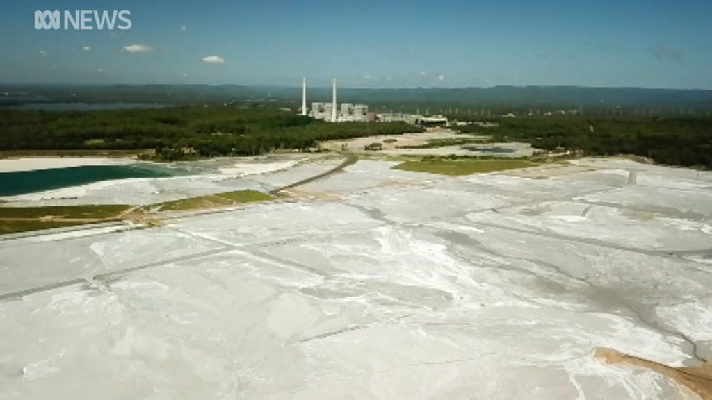 Aerial footage of ash catchment areas near the Vales and Eraring power ...