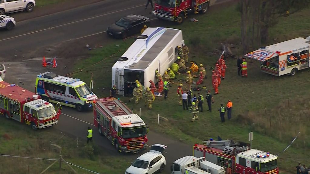 Crash site where school bus collided with truck west of Melbourne - ABC ...