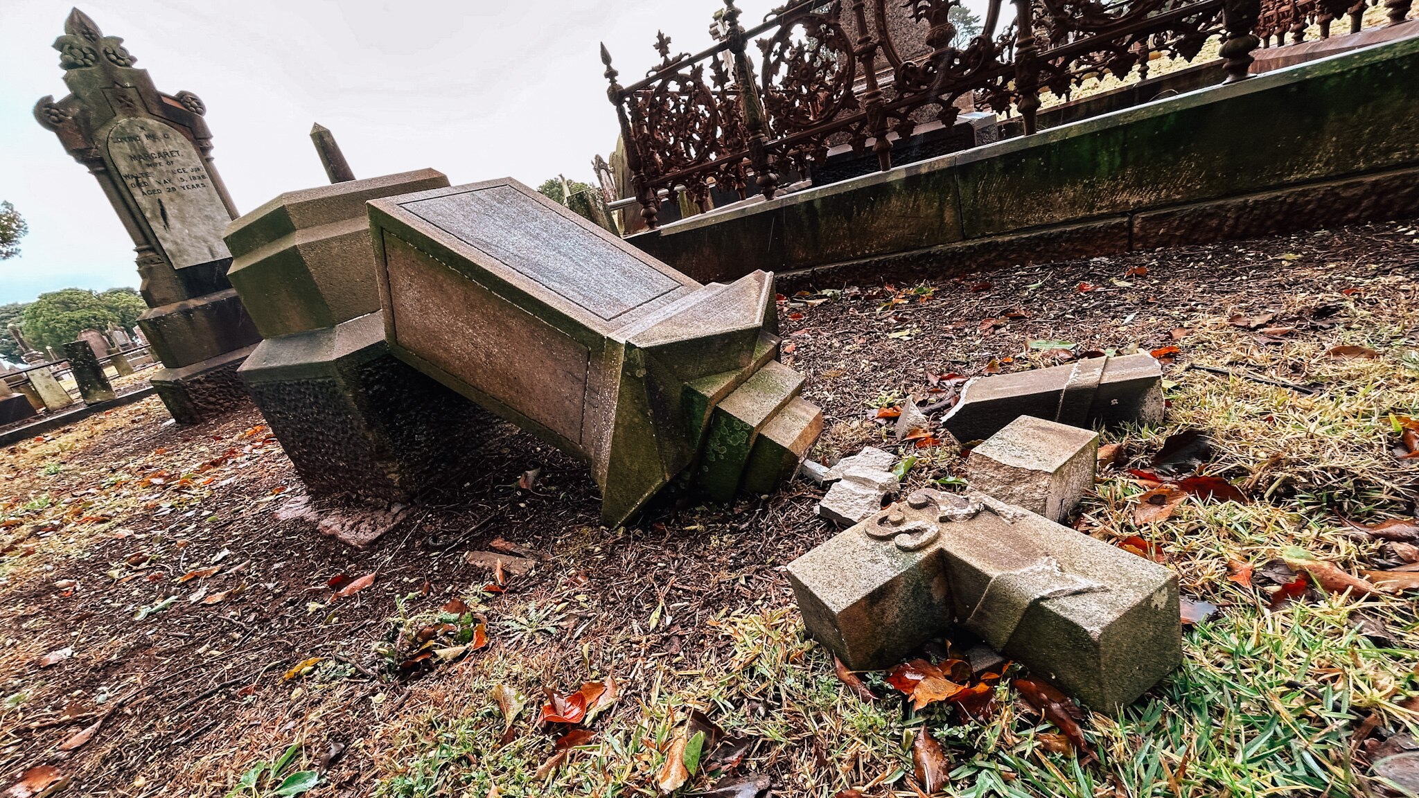 Hundreds of graves wrecked by vandals at Drayton Cemetery, Toowoomba ...