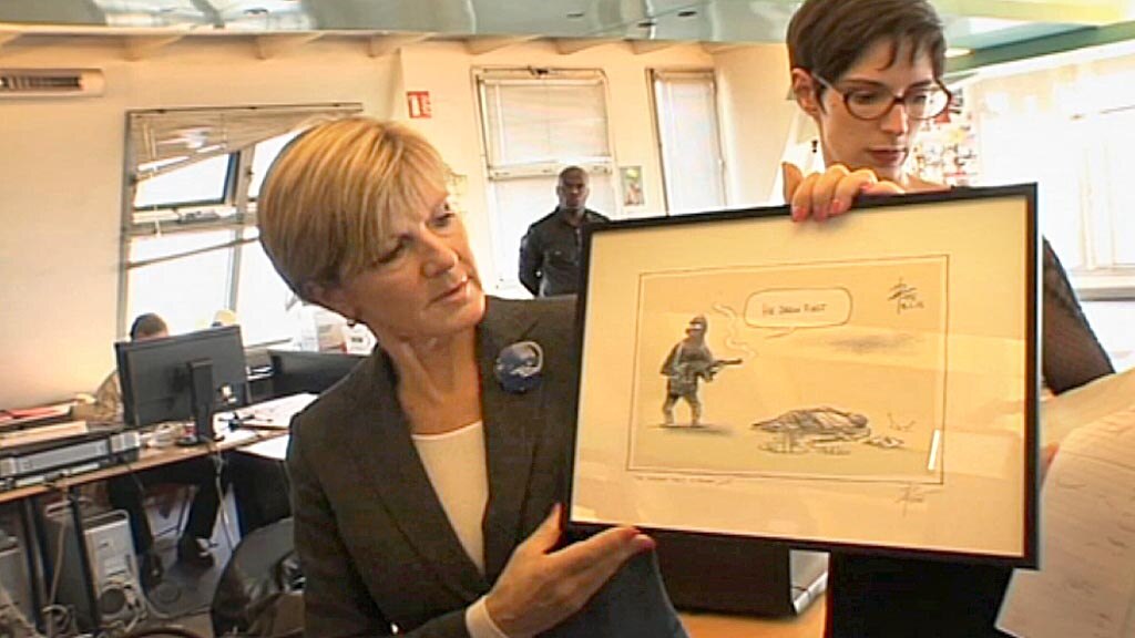 Charlie Hebdo: Julie Bishop presents David Pope's He Drew First cartoon ...