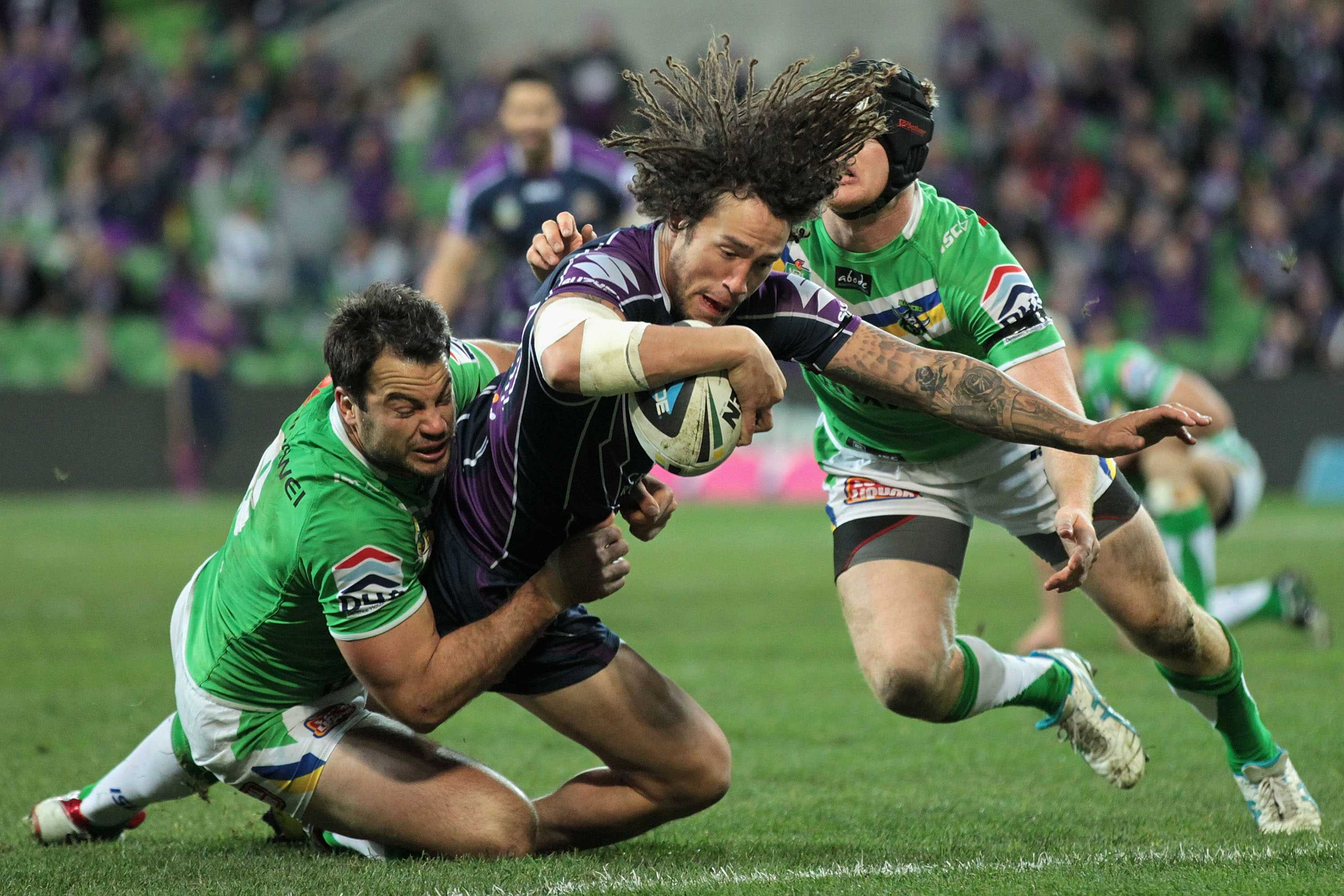 Melbourne Storm record 28-14 NRL win over Canberra Raiders at AAMI Park ...