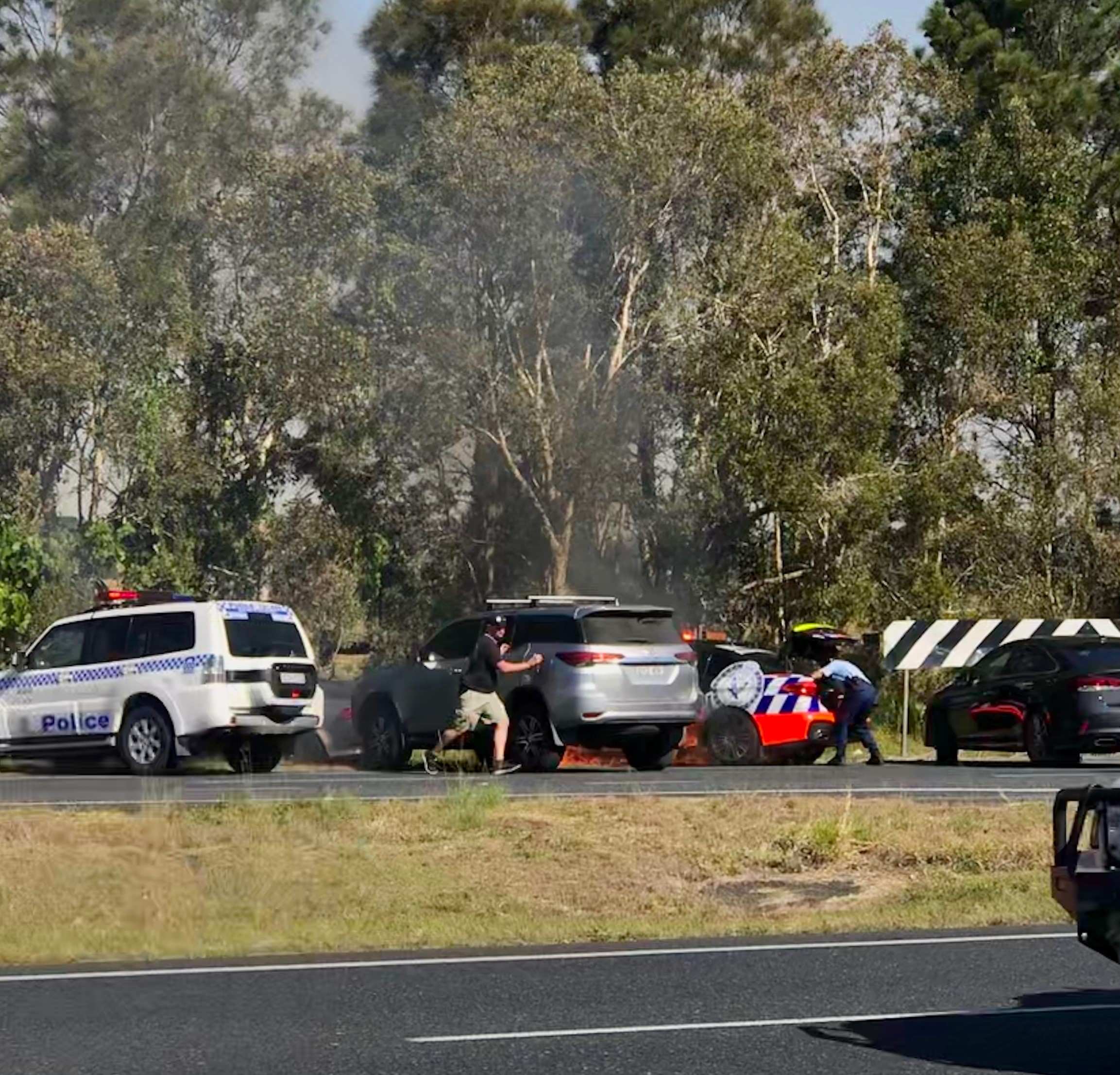 Police chase ends in flames with $200k BMW highway patrol car igniting ...