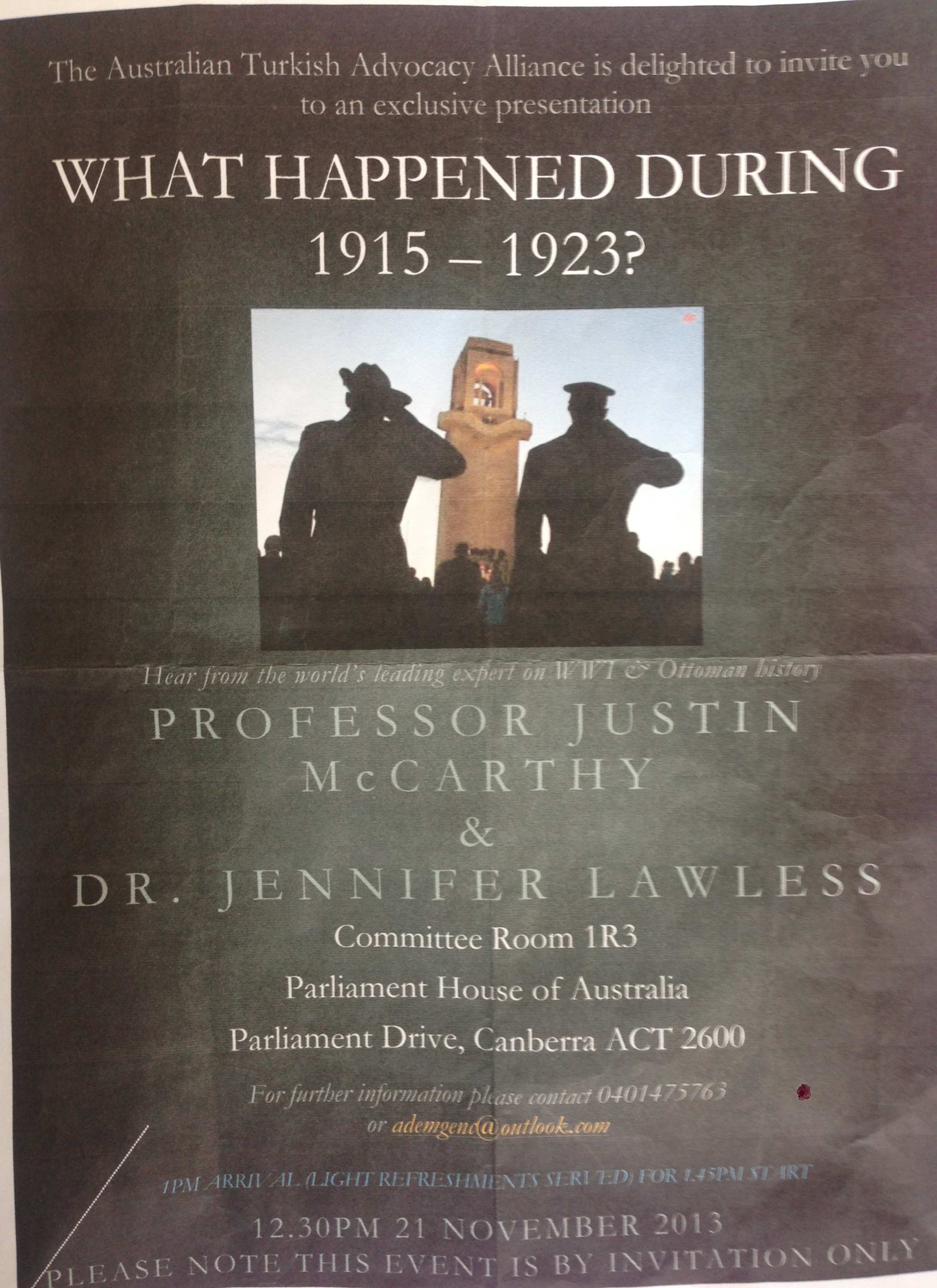 Armenian genocide denier Justin McCarthy to speak at Parliament House ...