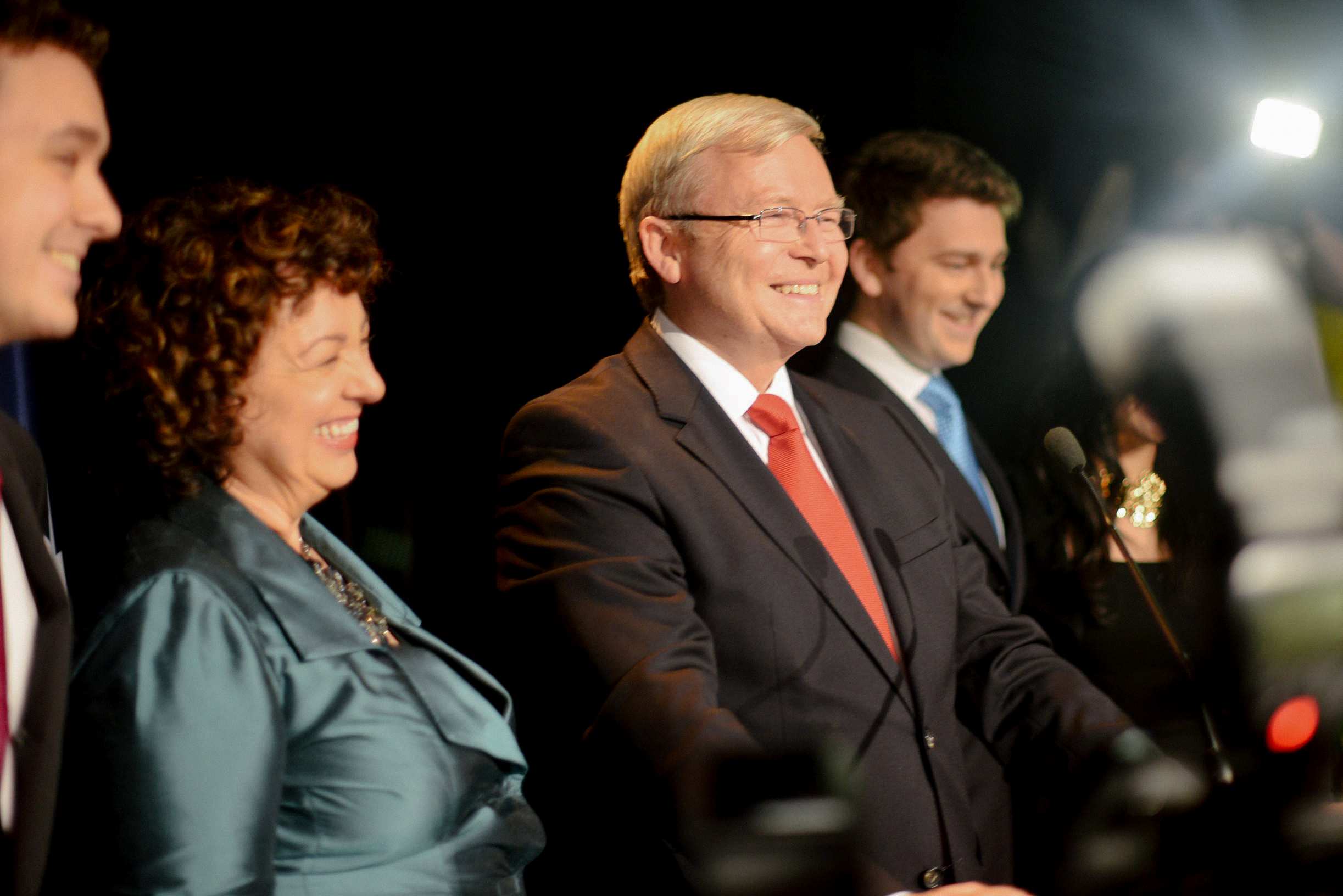 Former prime minister Kevin Rudd surrounded by ecstatic supporters on ...