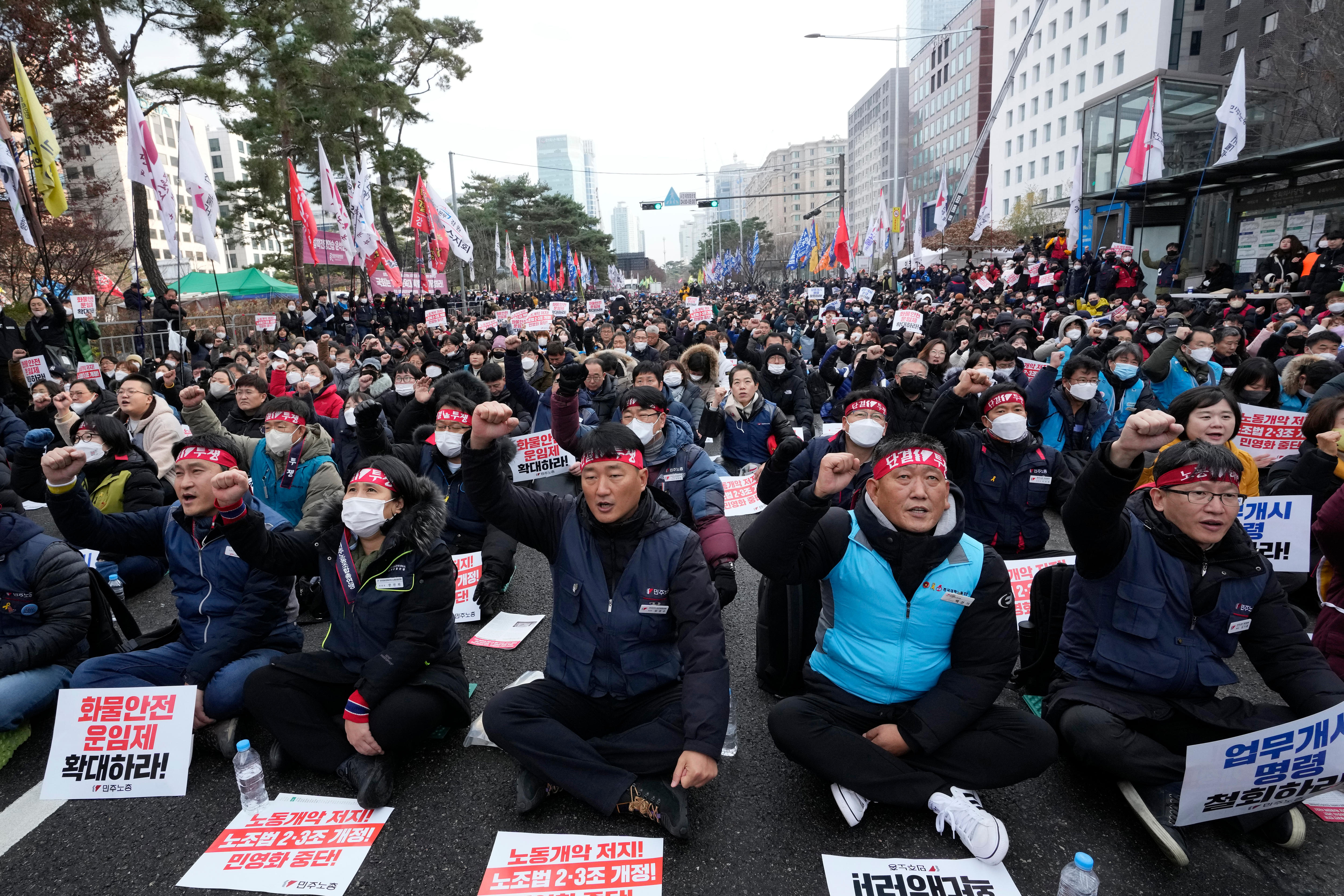 Thousands protest in South Korea in support of truckers, government ...