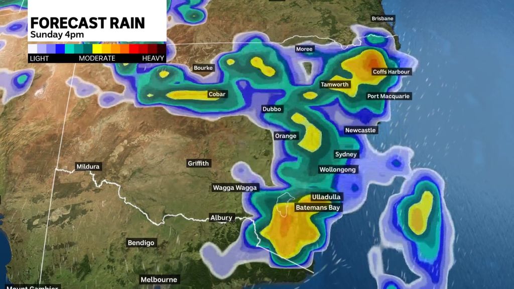 The rain forecast for NSW during the coming days shows heavy falls ...
