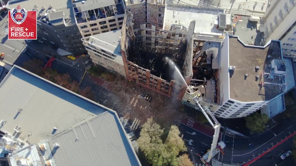 Drone shot of the aftermath of Sydney building fire - ABC News