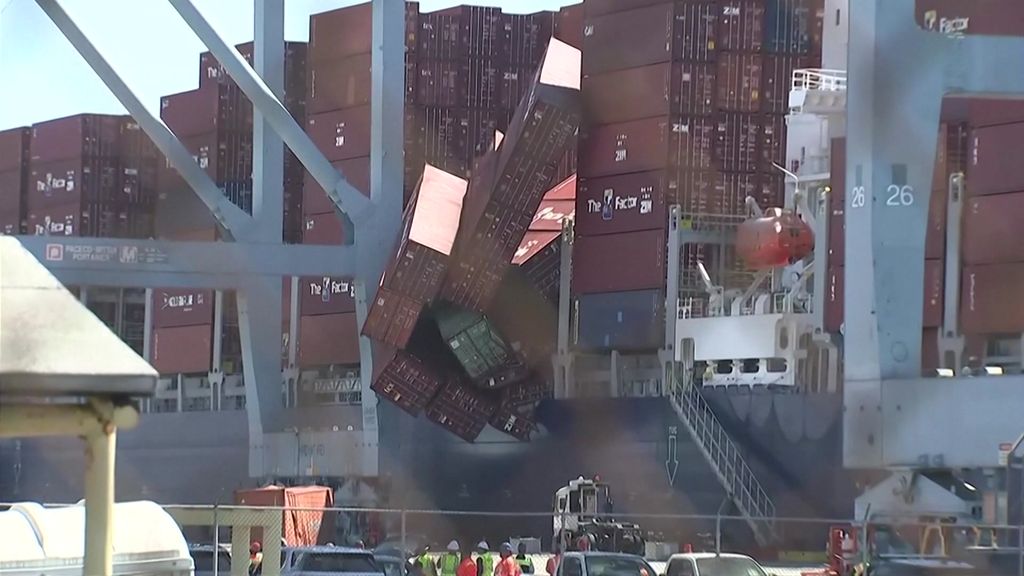 Dozens of shipping containers tumble into the sea at California port ...