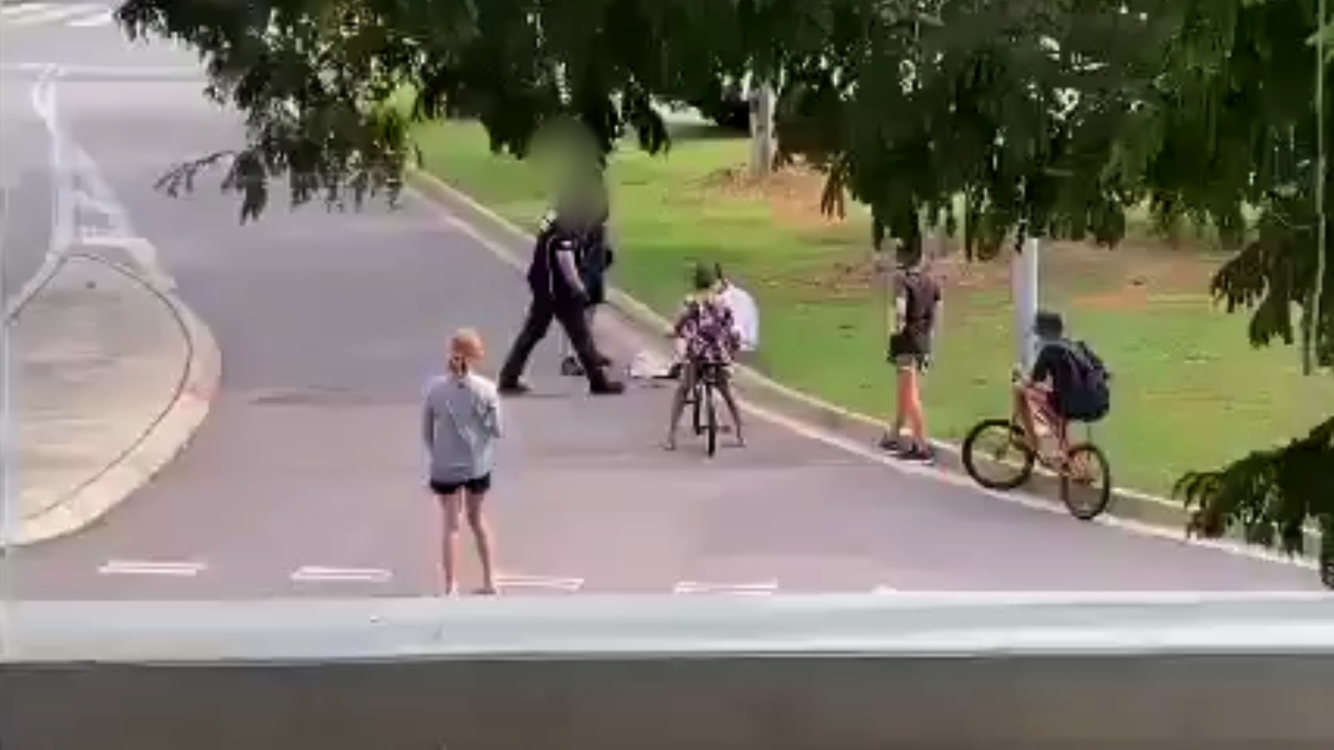 The private security guard throws the boy onto the road. - ABC News