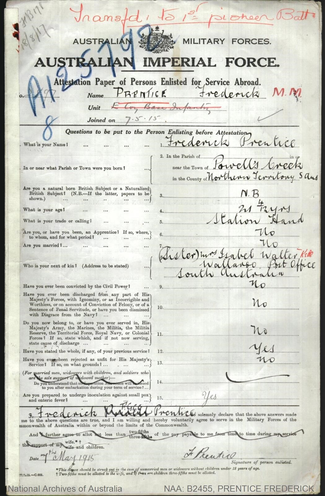 Aboriginal war hero Frederick Prentice recognised 105 years after his ...