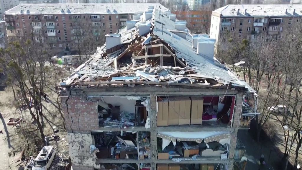 Drone footage shows damage after parts of missile fall on Kyiv ...
