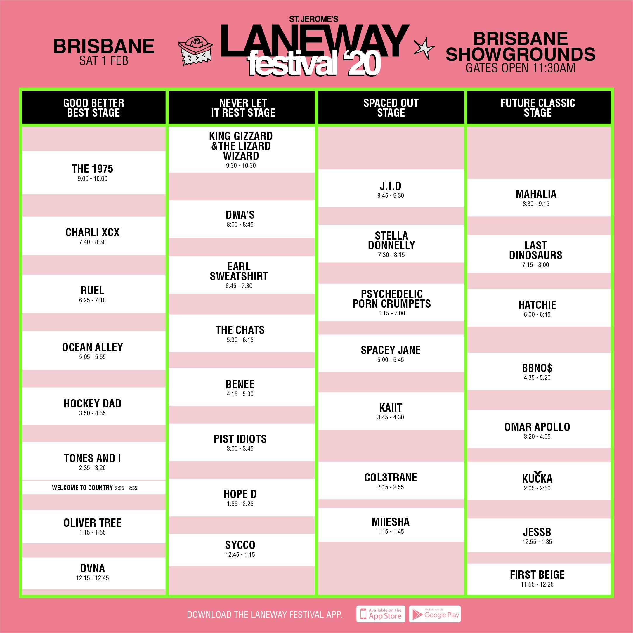 Here are your 2020 Laneway set times - triple j