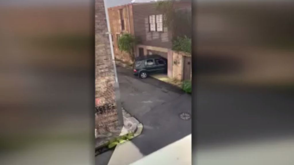 Sam Einfeld attempts to drive his car away from Margot Priday's home ...