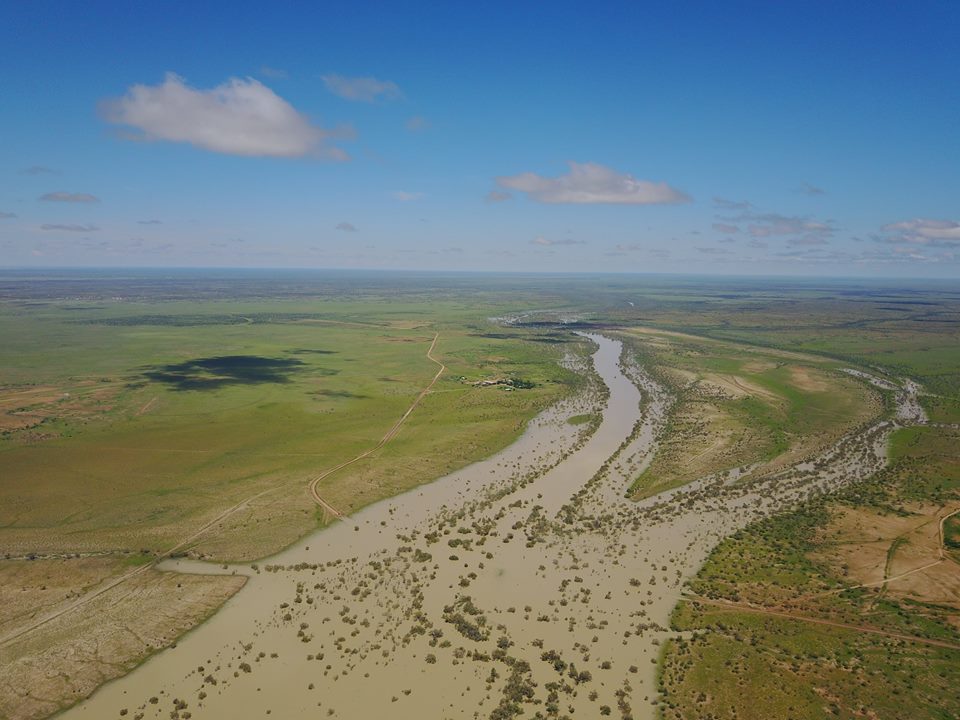 Lake Nash cattle station soaked with rain, Georgina River in flood ...