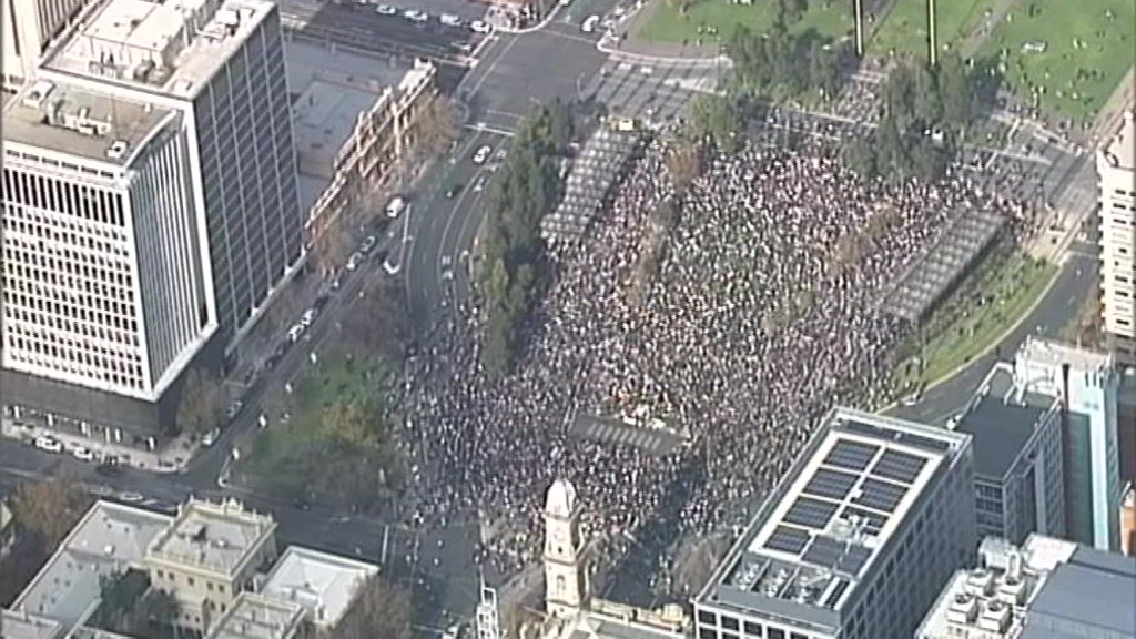 Aerial shots of the June 6 protest in Victoria Square - ABC News