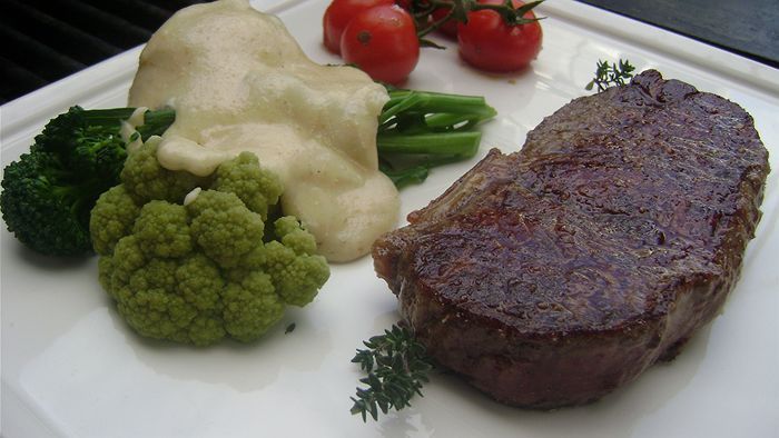 Grilled Sirloin Steak with Broccoli, Cauliflower, Truss Cherry Tomatoes ...