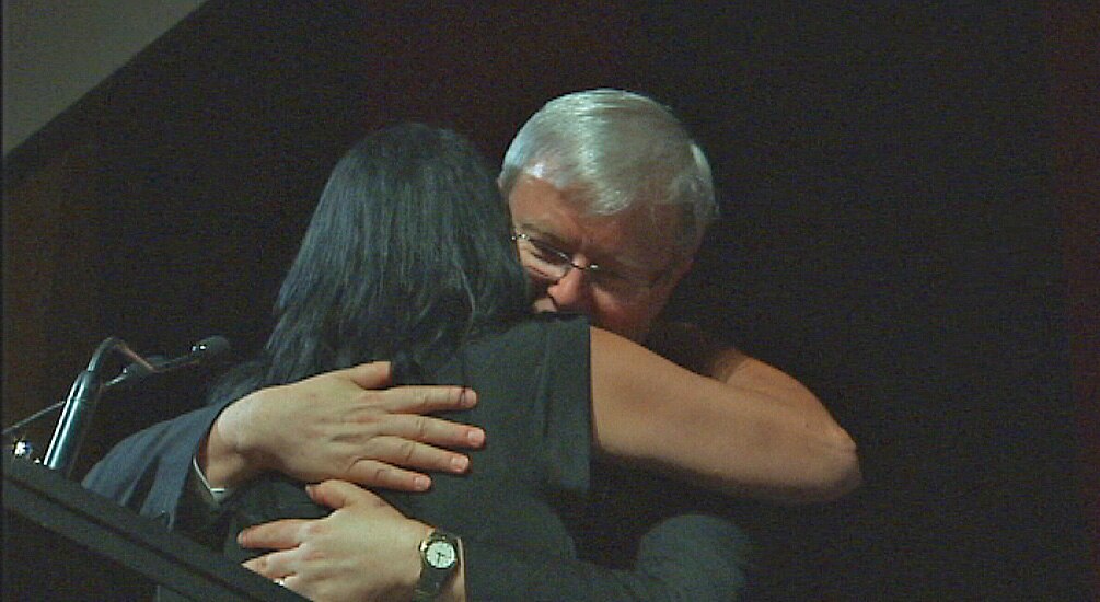 Hug for Rudd on apology anniversary - ABC News