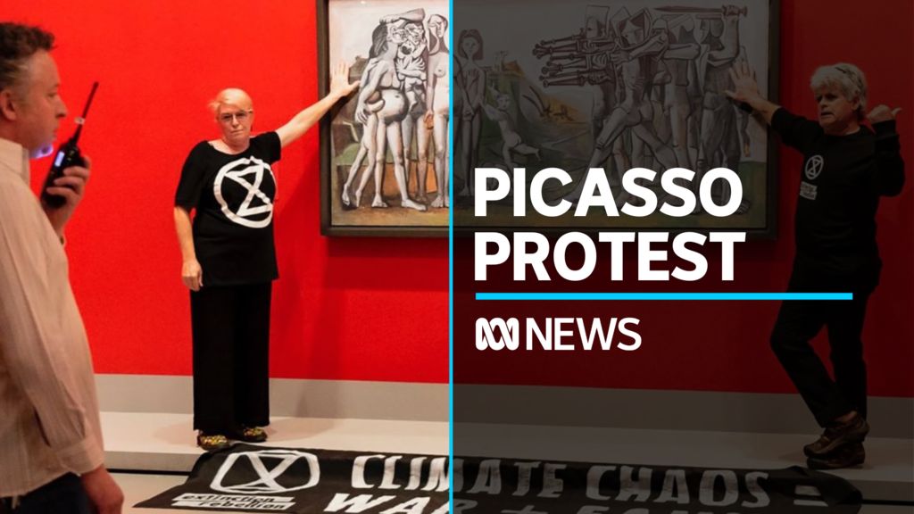 Two people arrested after gluing themselves to Picasso painting - ABC News