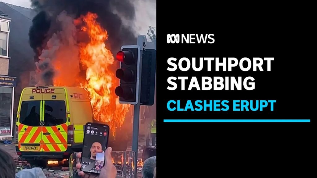 Bins thrown at police during Southport crime scene riot - ABC News