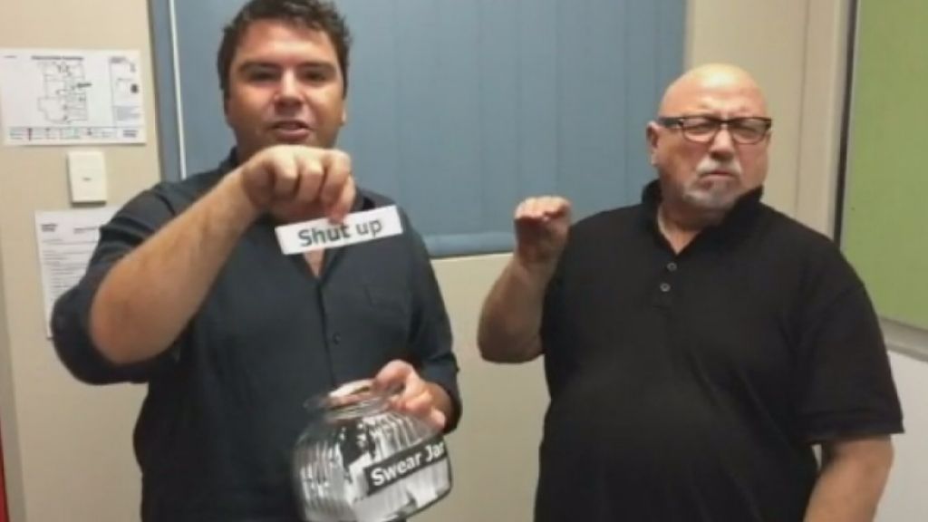 Sign Language Swear Jar with ABC's Nathan Coates (l) and Barry Priori ...