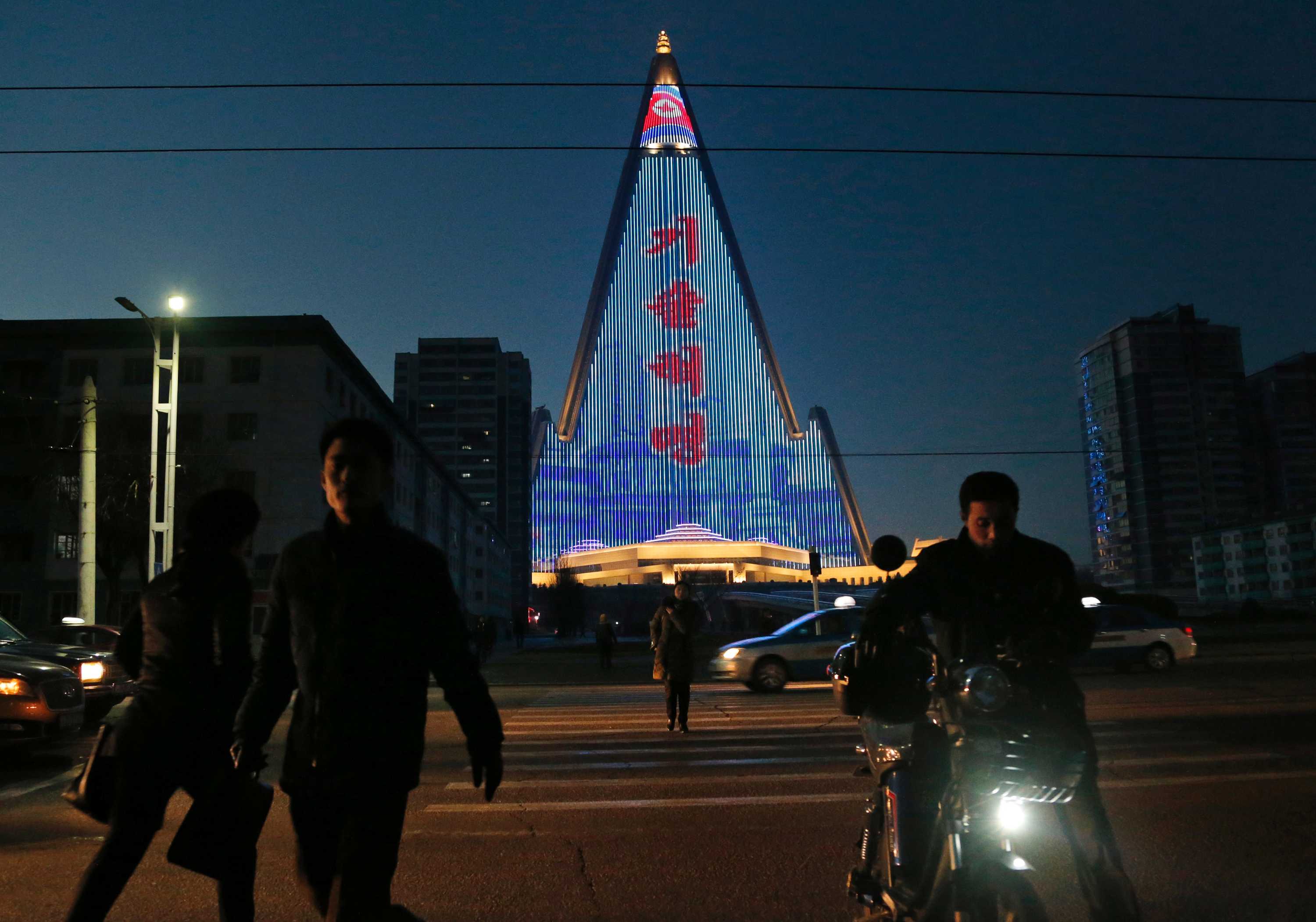 Ryugyong Hotel, the world's tallest empty building, lights up with ...