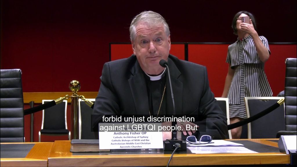 Protester interrupts Archbishop during trans safety bill hearing - ABC News