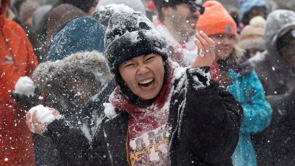Joy and delight in massive snowball fight following storms - ABC News