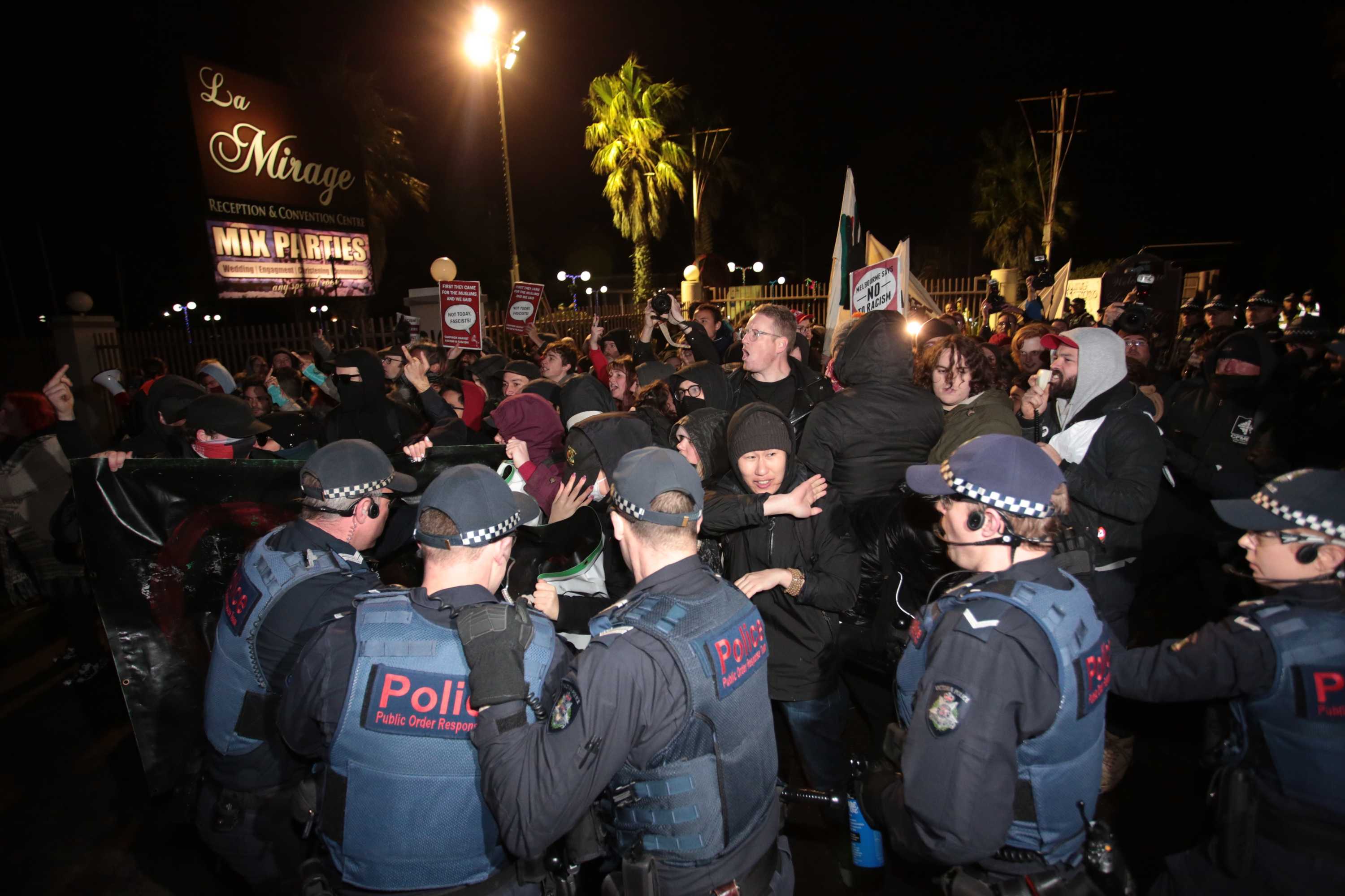 Protesters at Lauren Southern event clash with riot police outside ...