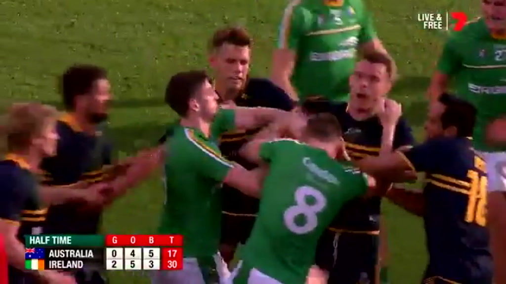 An all-in brawl erupted at half-time in Australia's International Rules ...