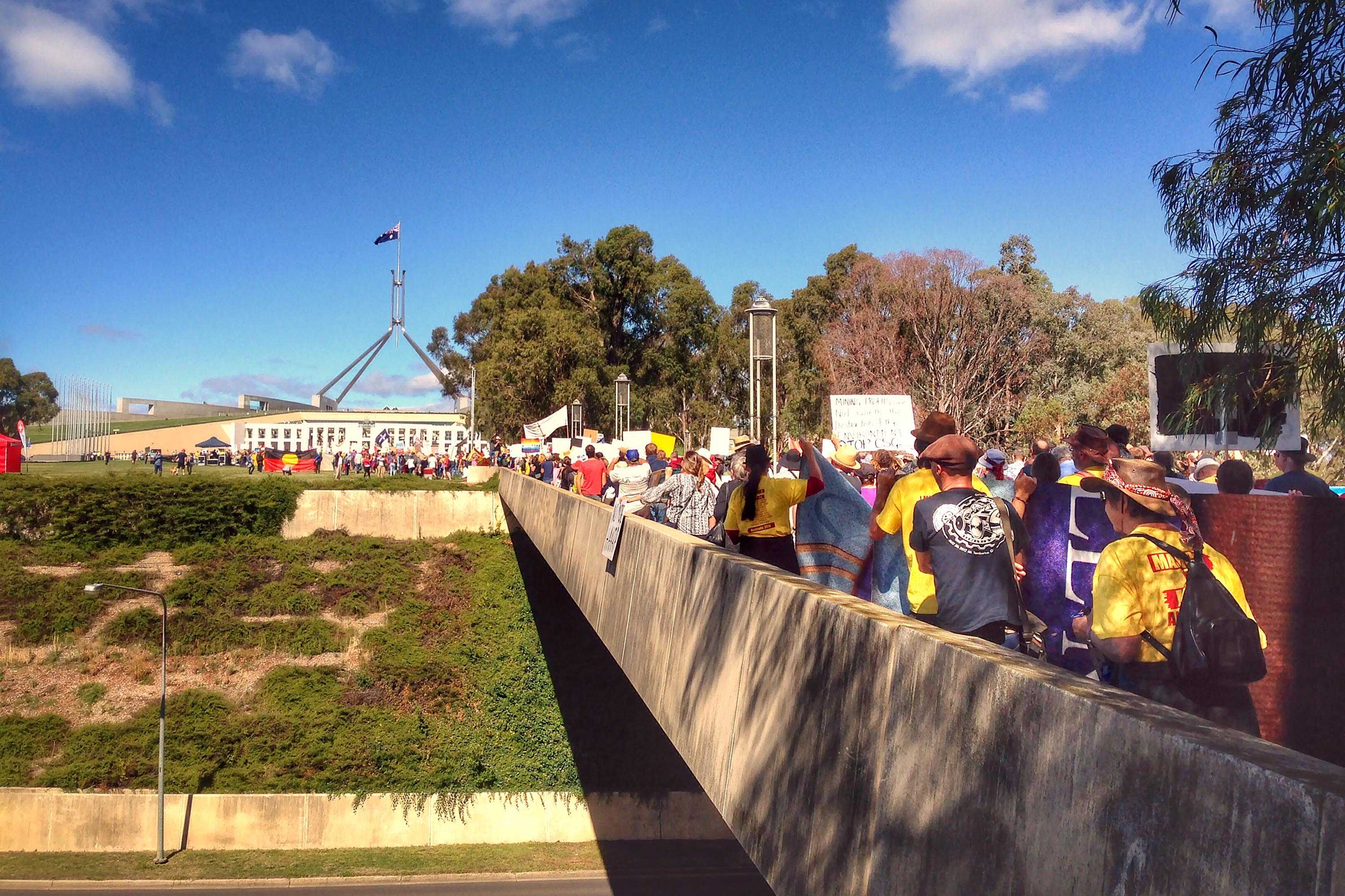 Hundreds gather at Parliament House for March in March protest against ...