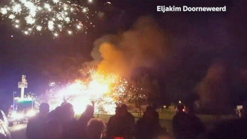 House fire creates impromptu firework display in Wezep, Netherlands ...