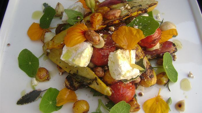 Grilled zucchini, Moroccan spiced tomatoes and goats cheese - ABC Everyday