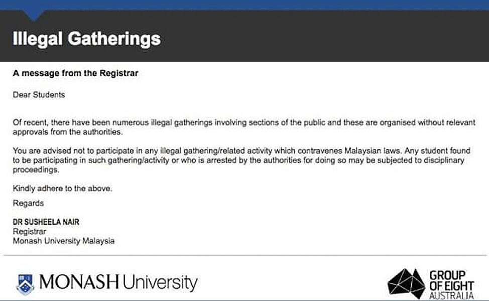 Monash University Malaysia under fire for 'threats' to students about ...