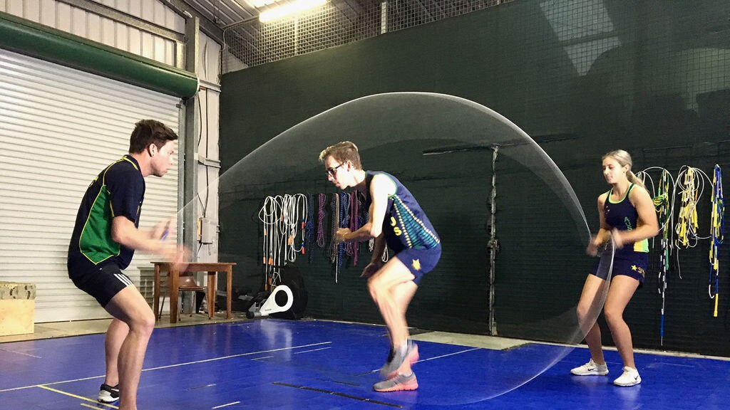 The trio double-dutch training ahead of the world record attempt - ABC News