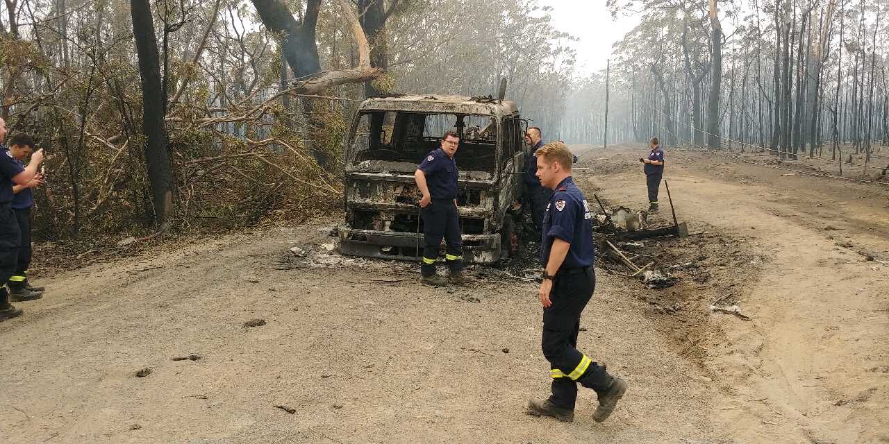 Firefighters survive after being trapped in burning fire truck during ...