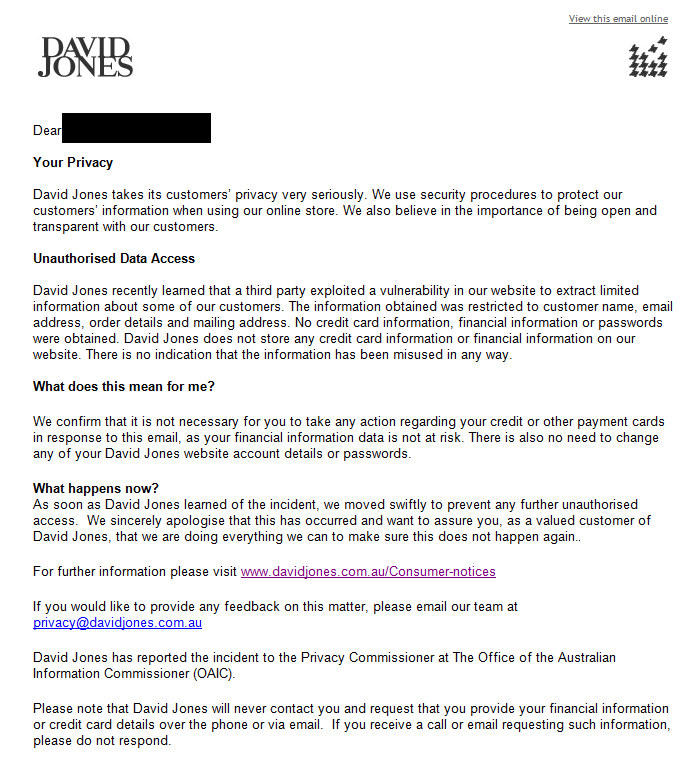 David Jones computer system hacked and customers' private details ...