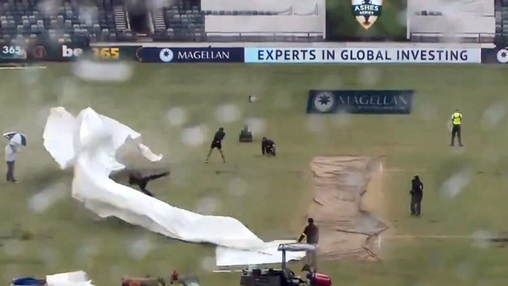 Freak gust of wind blows covers off WACA pitch - ABC News
