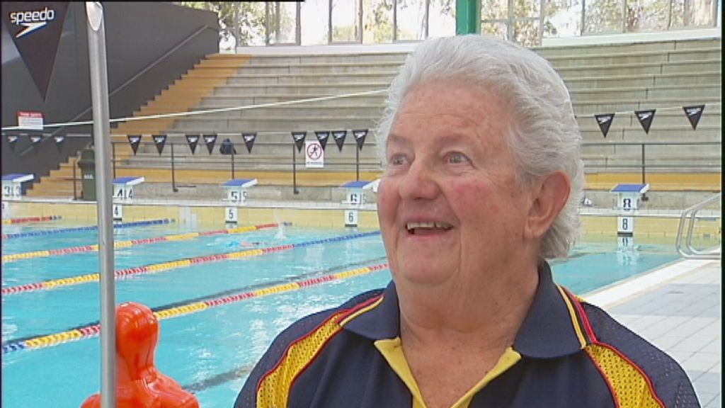 Veteran lifesaving champion Barbara Pearce getting award at Government ...