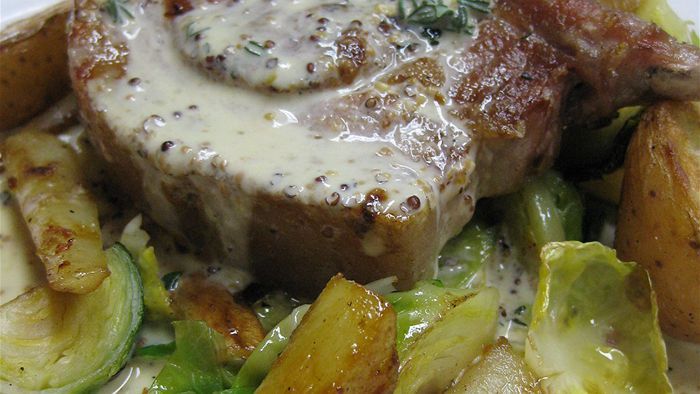Pork with Parsnips, Brussel sprouts and a seeded mustard sauce - ABC News