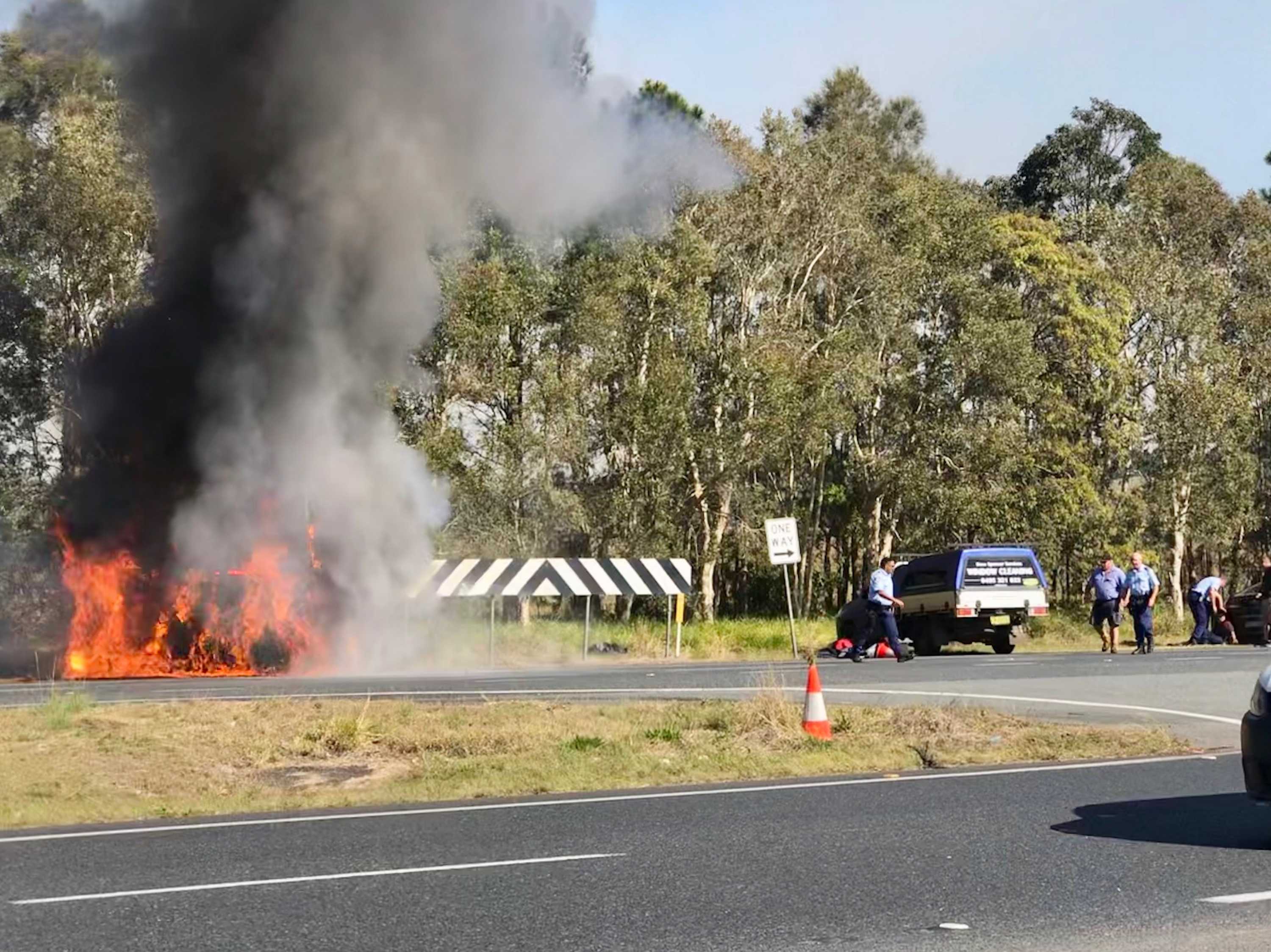 Police chase ends in flames with $200k BMW highway patrol car igniting ...