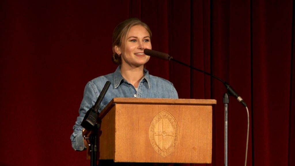 Grace Tame speech at former school - ABC News
