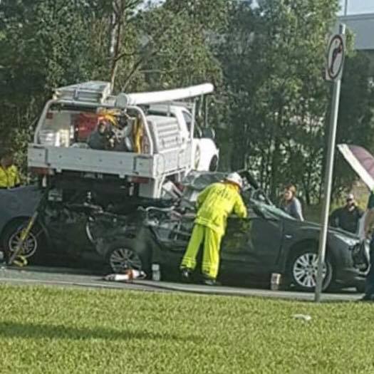 Airborne ute lands on three cars north of Brisbane after plunging from ...