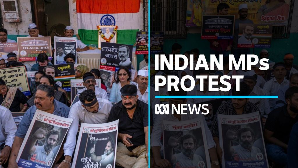Protests outside Indian parliament over MPs suspensions - ABC News