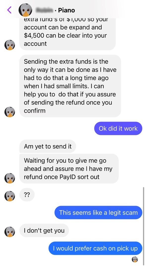 There's a PayID scam where 'buyers' are claiming they have to transfer ...