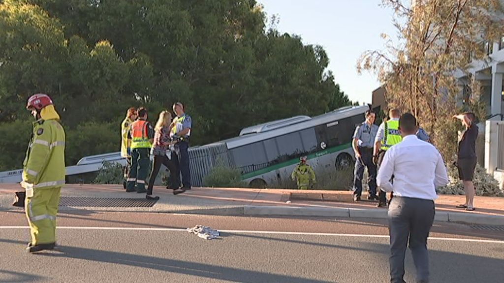 Footage shows the Transperth bus crash down an embankment in Perth ...