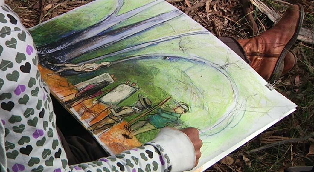 Watch an artist sketching a scene of Life Class as it is being filmed ...