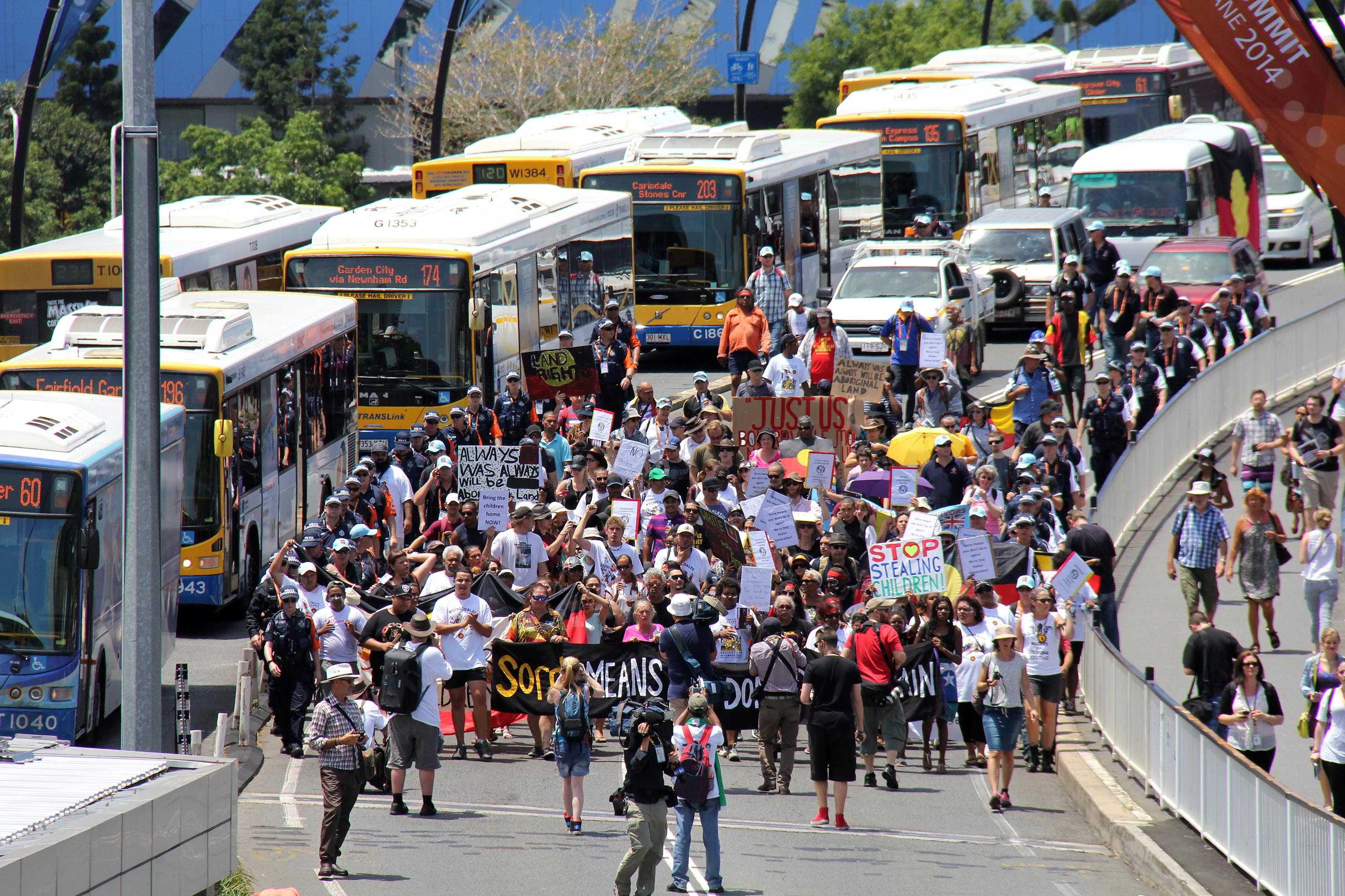 G20: Indigenous protesters rally in Brisbane CBD ahead of leaders ...