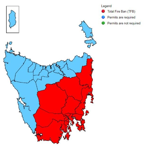 Total fire ban for Tasmania's southern fire region and parts of the ...