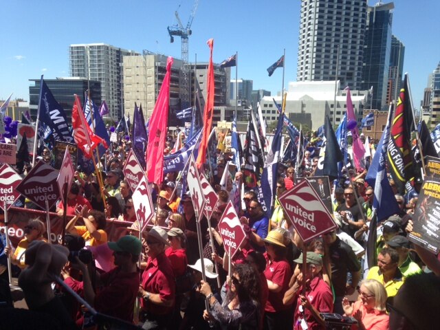 Hundreds of union members rally in defence of penalty rates outside WA ...